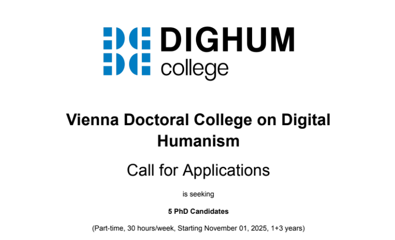 Second Call for Applications: 5 PhD Positions at the Vienna Doctoral College on Digital Humanism ...